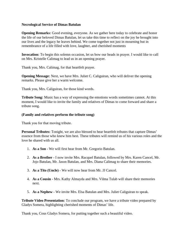 Necrological Service Program | PDF