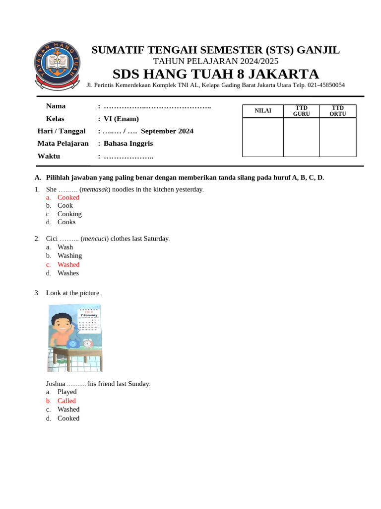 Sts English Kelas 6 Semester 1 | PDF