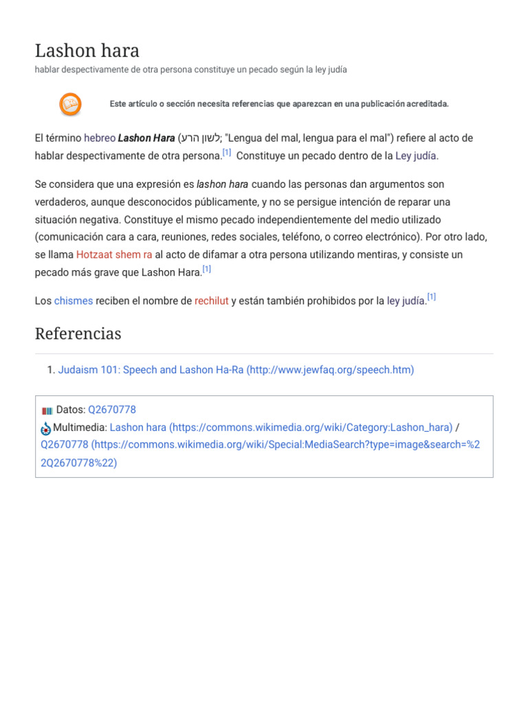 Significado de Lashon Hara en el Judaísmo | PDF
