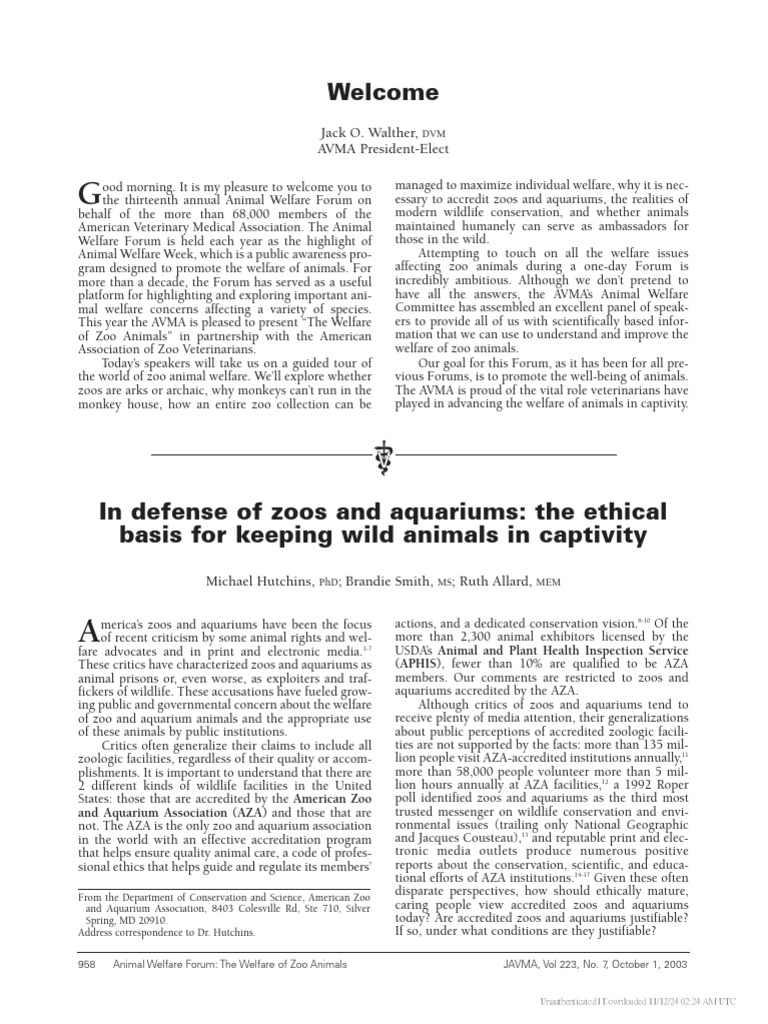 Javma-Javma 2003 223 958-2 | PDF | Zoo | Conservation Biology