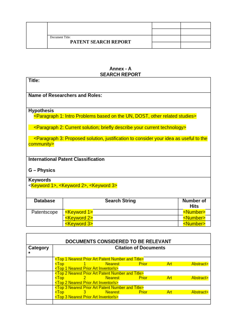 1_Prior Art Search Report Template | PDF | Prior Art | Monopoly (Economics)