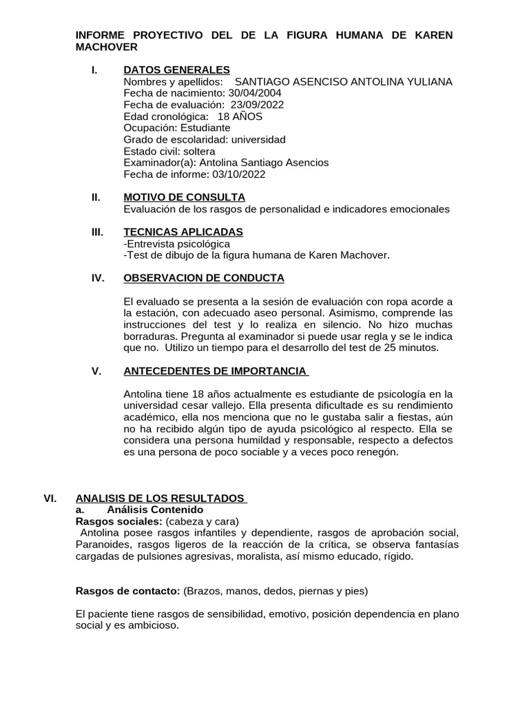 Modelo Informe - Proyectivo - Machover Antolina | PDF | Sicología ...