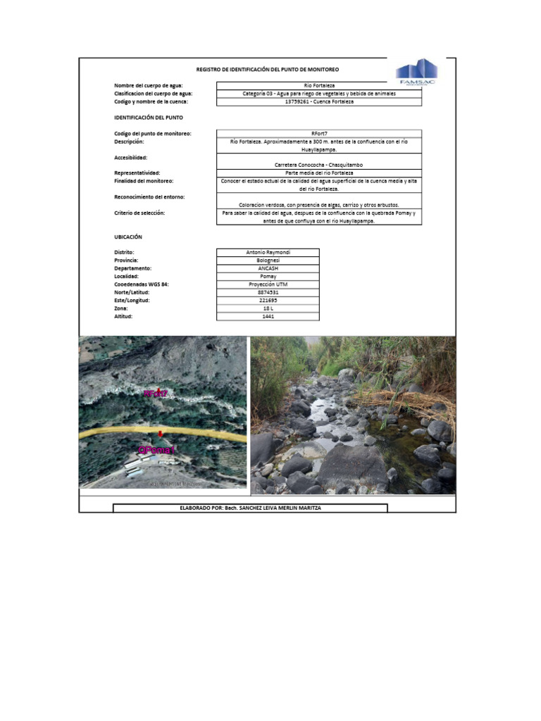 Fichas de Identificación de Puntos de Muestreo | PDF Fichas de Identificación de Puntos de Muestreo | PDF