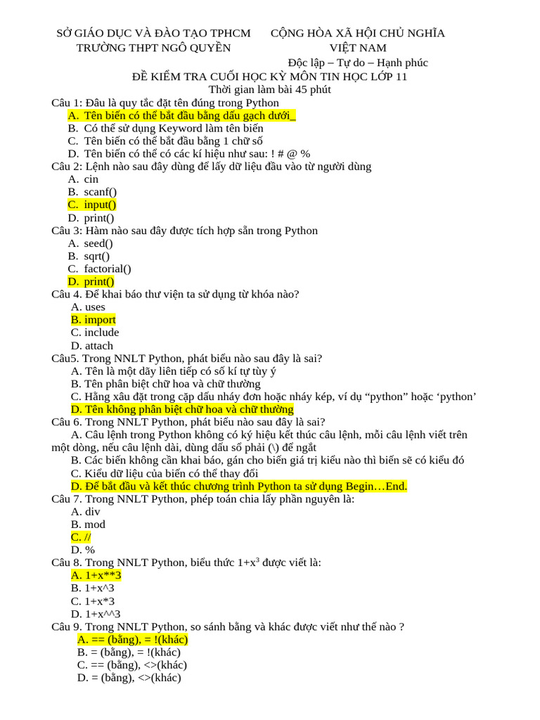 Answer Key Final | PDF