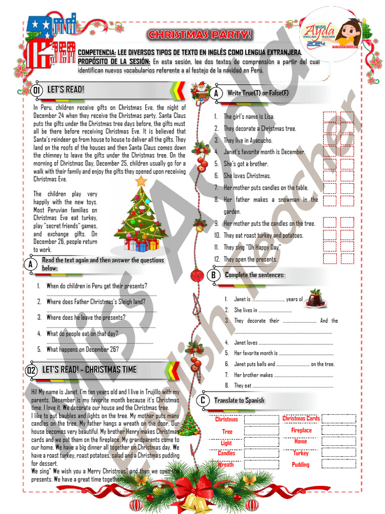 FICHAf 1 - UND9 - JER - SEMANA1 - 2DO - GRADO - CHRISTMAS PARTY! | PDF ...