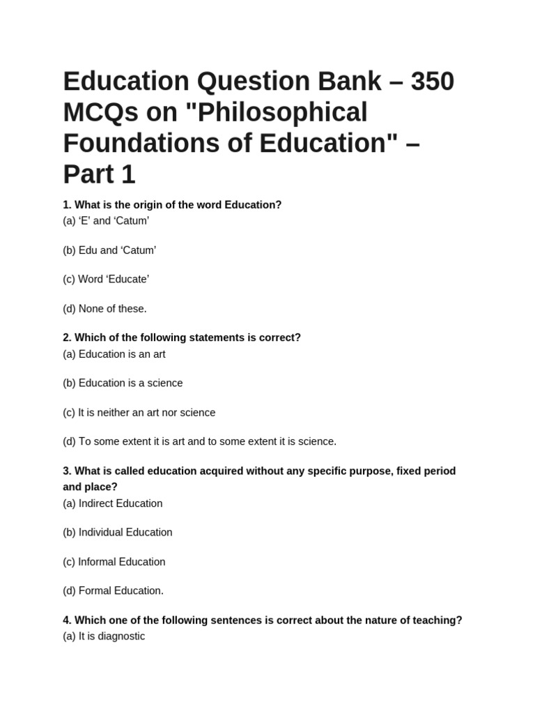 350 MCQs on Educational Philosophy | PDF | Pragmatism | Philosophy Of ...