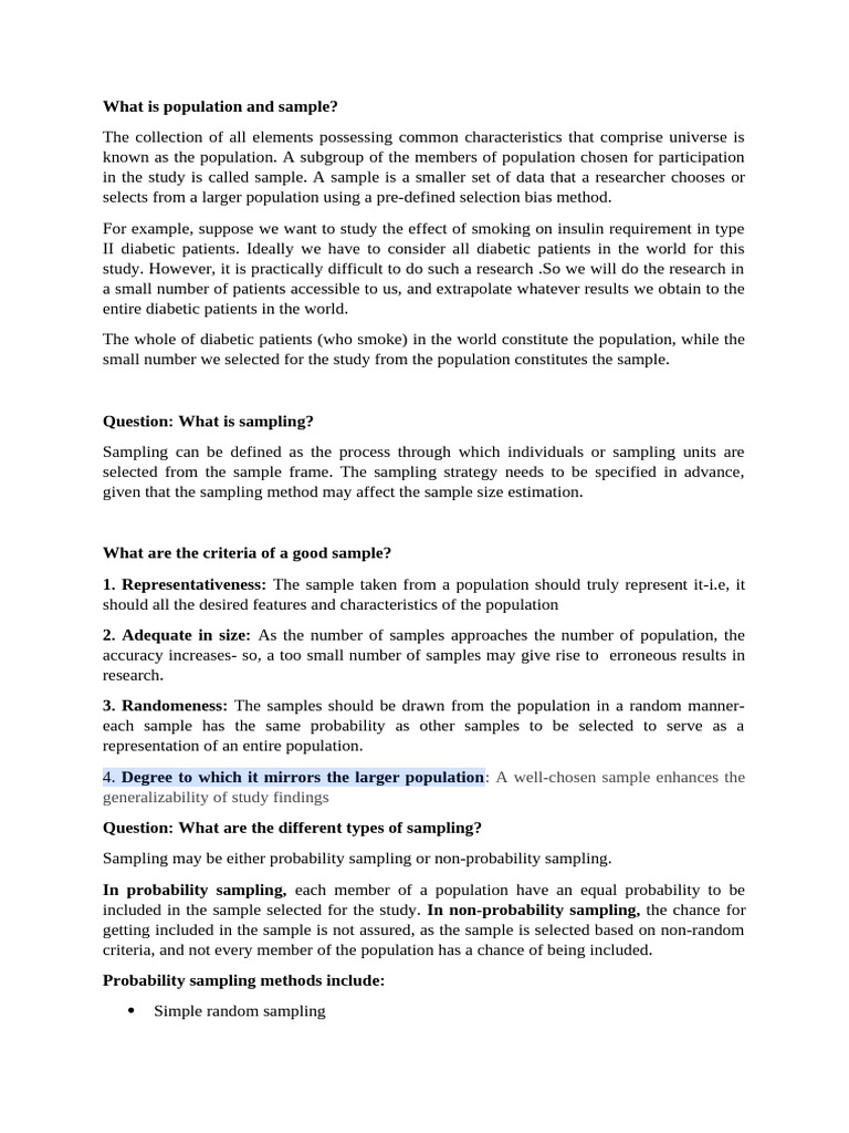 Population, Sample and Sampling | PDF | Sampling (Statistics ...