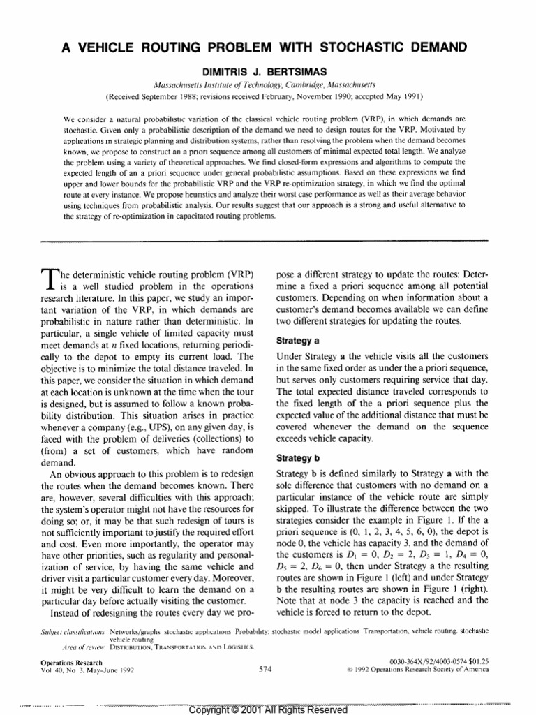 A Vehicle Routing Problem With Stochastic Demand | PDF