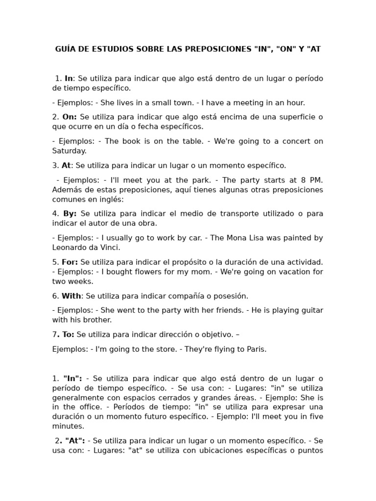 Guía de Estudios Sobre Las Preposiciones | PDF