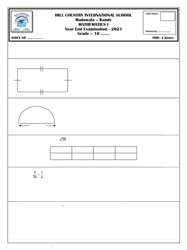 Math I 10 (TT '23) | PDF | Area