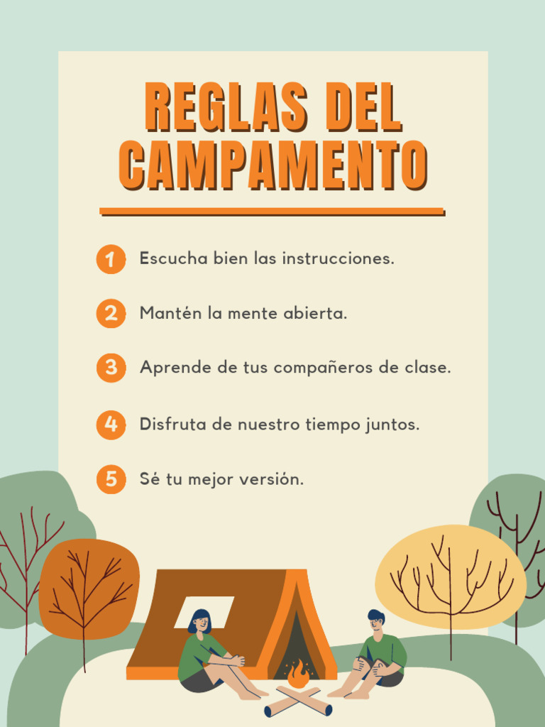 Póster de Reglas Del Campamento de La Clase en Naranja y Verde | PDF