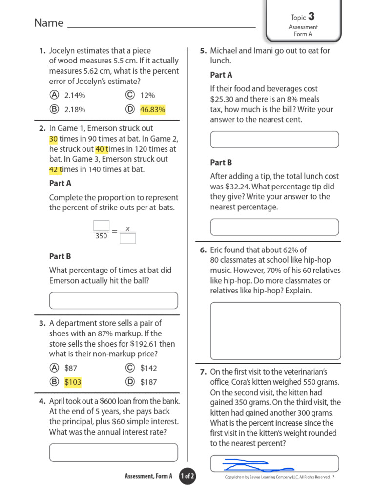 Printable Topic 3 Assessment A | PDF | Interest