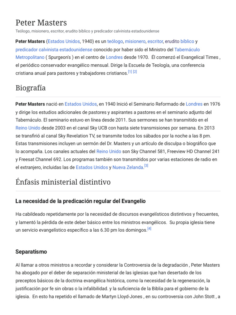 Peter Masters - Wikipedia, La Enciclopedia Libre | PDF