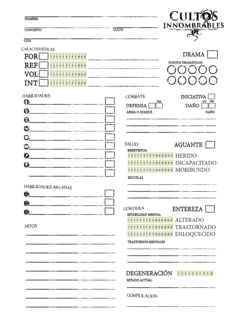 Ficha Editable Cultos Innombrables | PDF