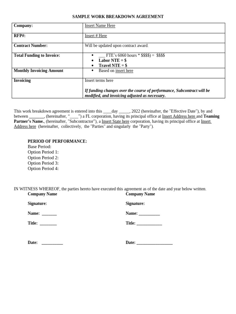 Sample Work Breakdown Agreement | PDF