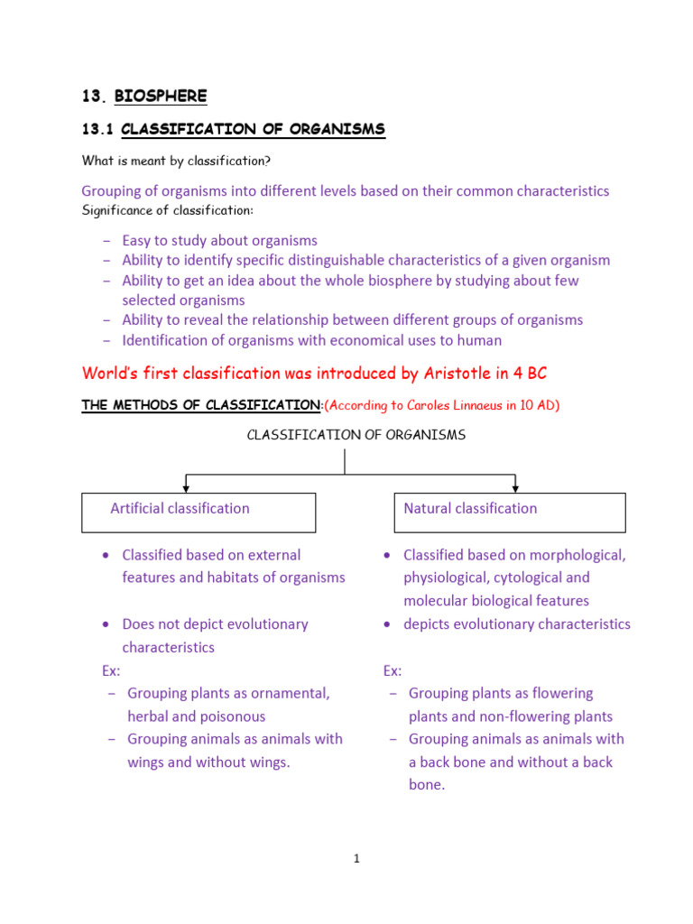 gr 10 unit13 NOTE | PDF | Taxonomy (Biology) | Organisms