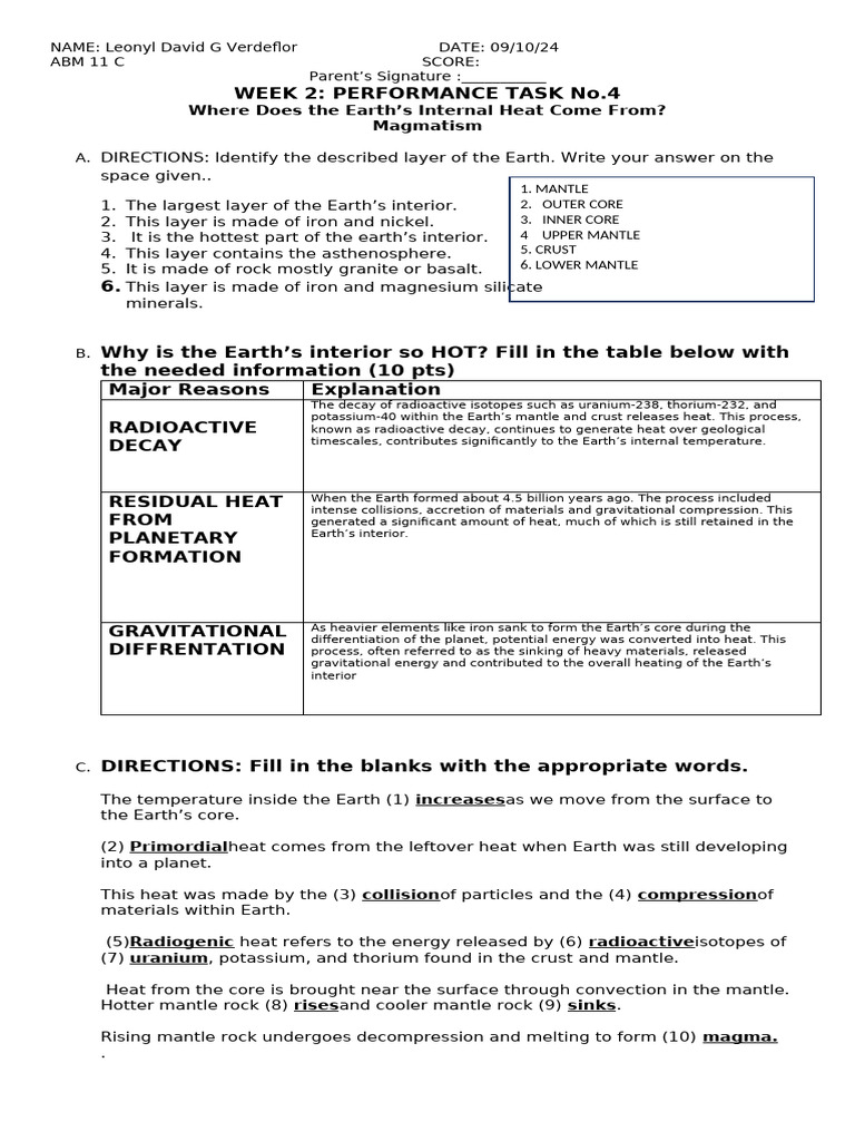 Verdeflor - Week-2-Performance-Task-4-Magmatism | PDF | Magma | Earth