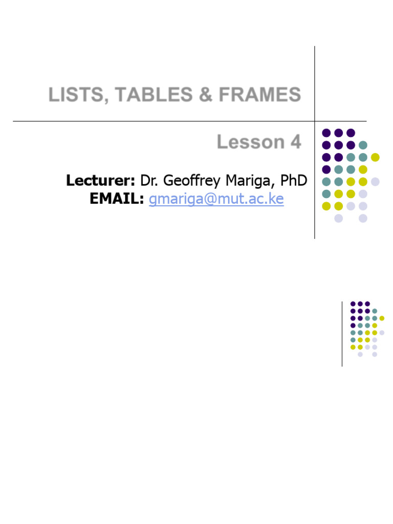 Lesson 4 Lists Tables And Frames Pdf Html Element Html
