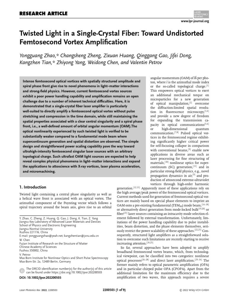 2022 - LPR - Twisted Light in A Single Crystal Fiber Toward Undistorted ...