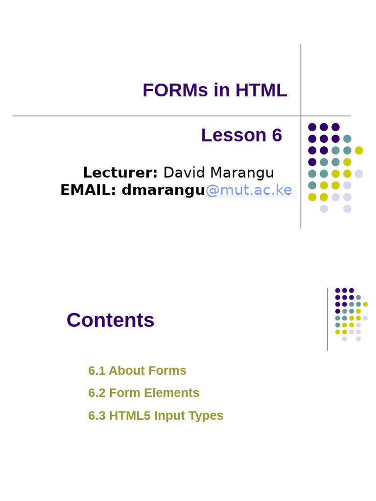 Lesson 6 Forms in HTML | PDF | Internet | Web Development