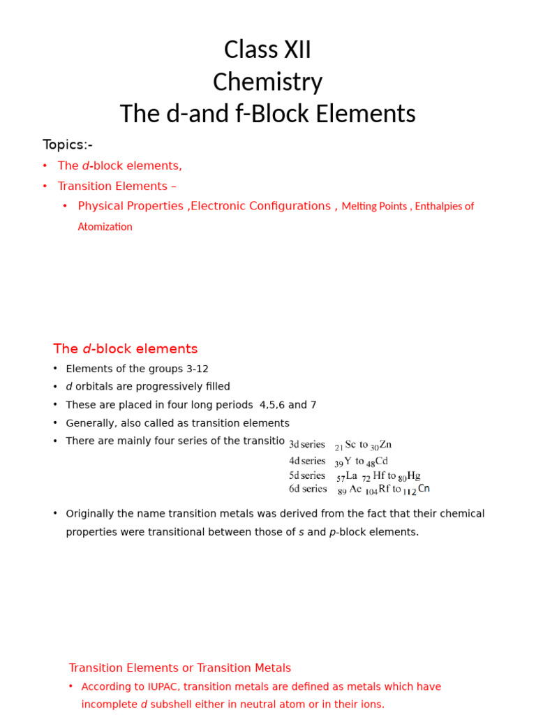 Class 12 Chapter 8 The D-And F-Block Elements-2 | PDF | Transition Metals | Electron Configuration