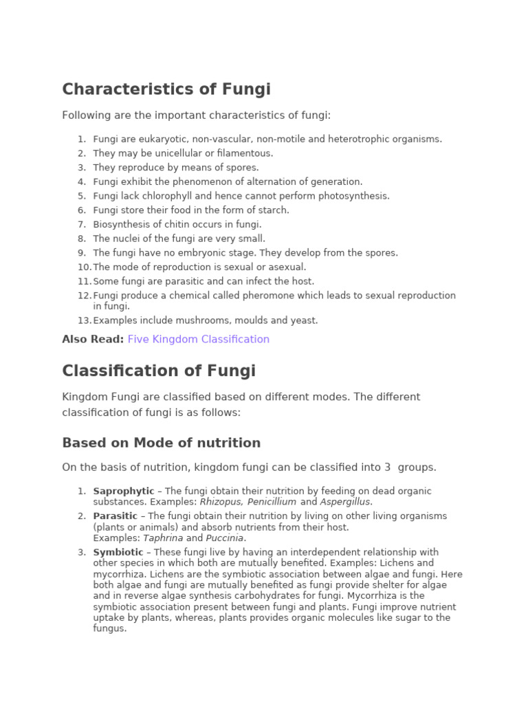 Key Characteristics and Classification of Fungi | PDF | Fungus | Sexual ...