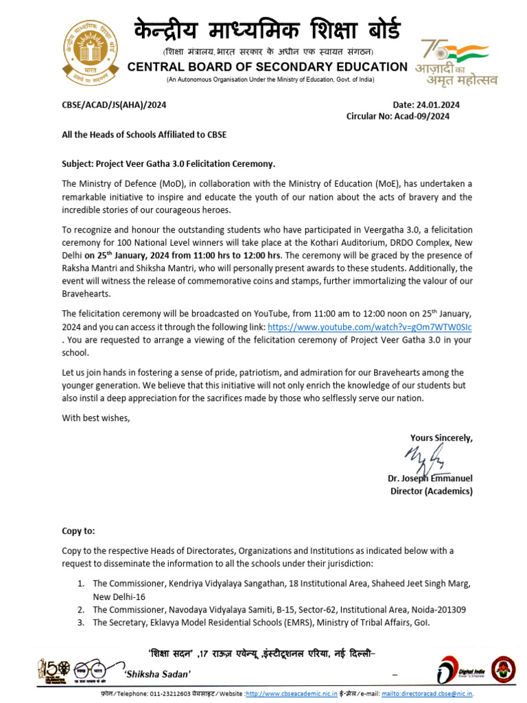 09 Circular 2024 | PDF | Schools | Government Of India