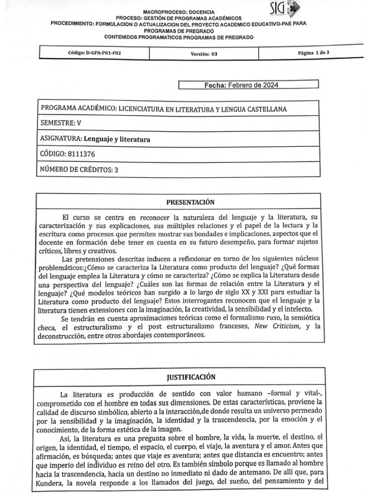 Contenidos Programáticos Lenguaje y Literatura | PDF