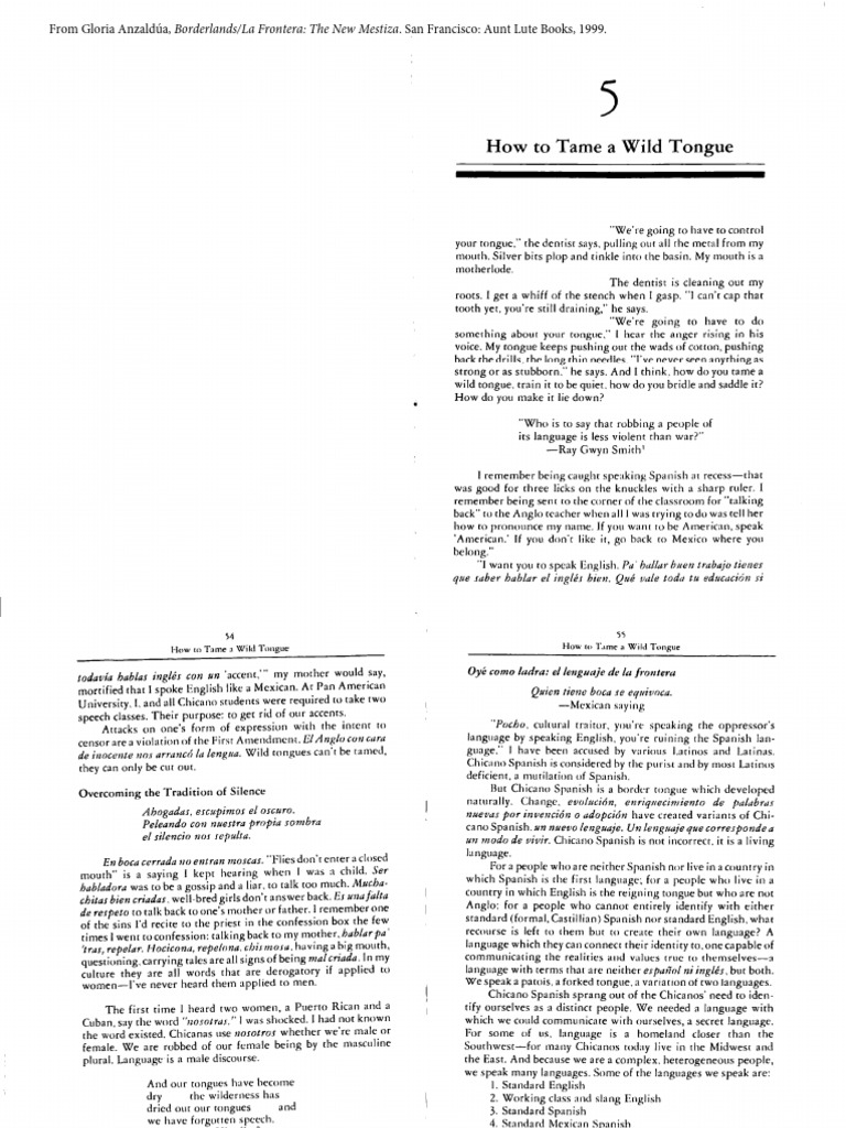 Anzaldua "How To Tame A Wild Tongue" | PDF