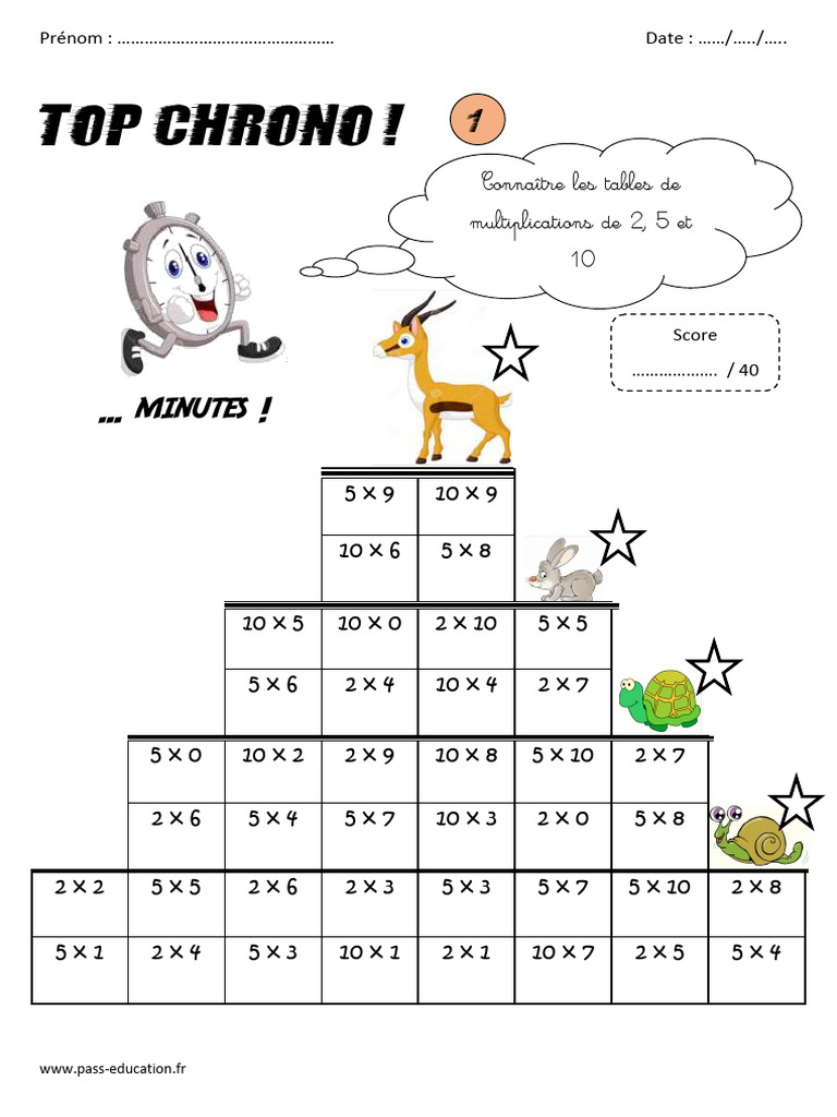 Connaître Les Tables de Multiplications de 2 5 Et 10 TOP CHRONO CE2 1 | PDF