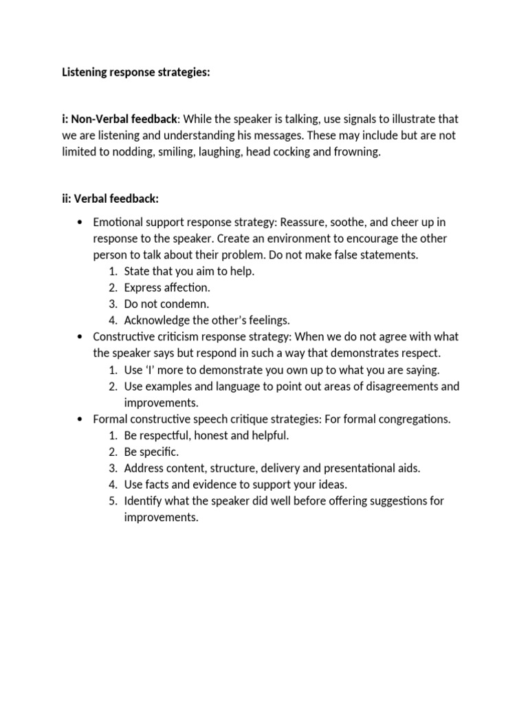Listening Response Strategies | PDF