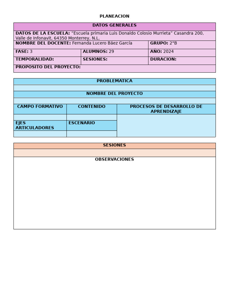 Formato de Planeacion | PDF