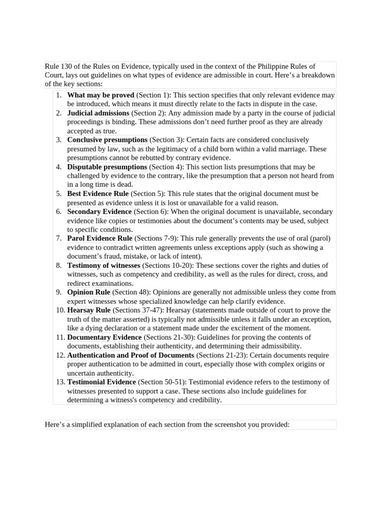 Rule 130 | PDF | Evidence (Law) | Hearsay