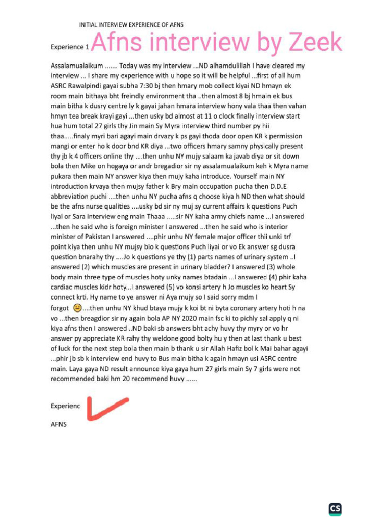 Initial Interview Experience of Afns by Aina PDF | PDF