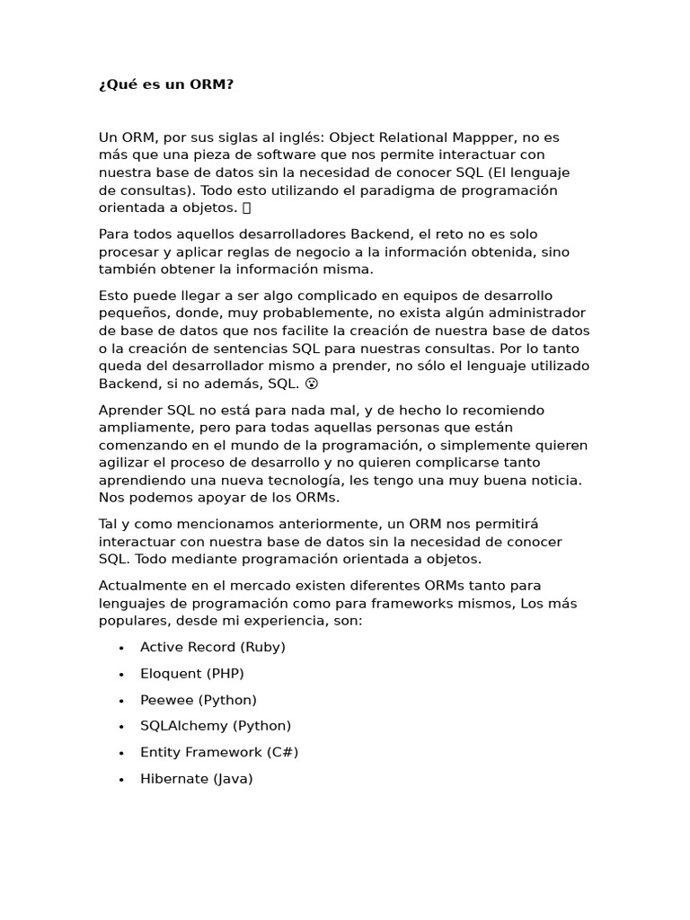 ¿Qué Es Un ORM? | PDF | SQL | Bases de datos