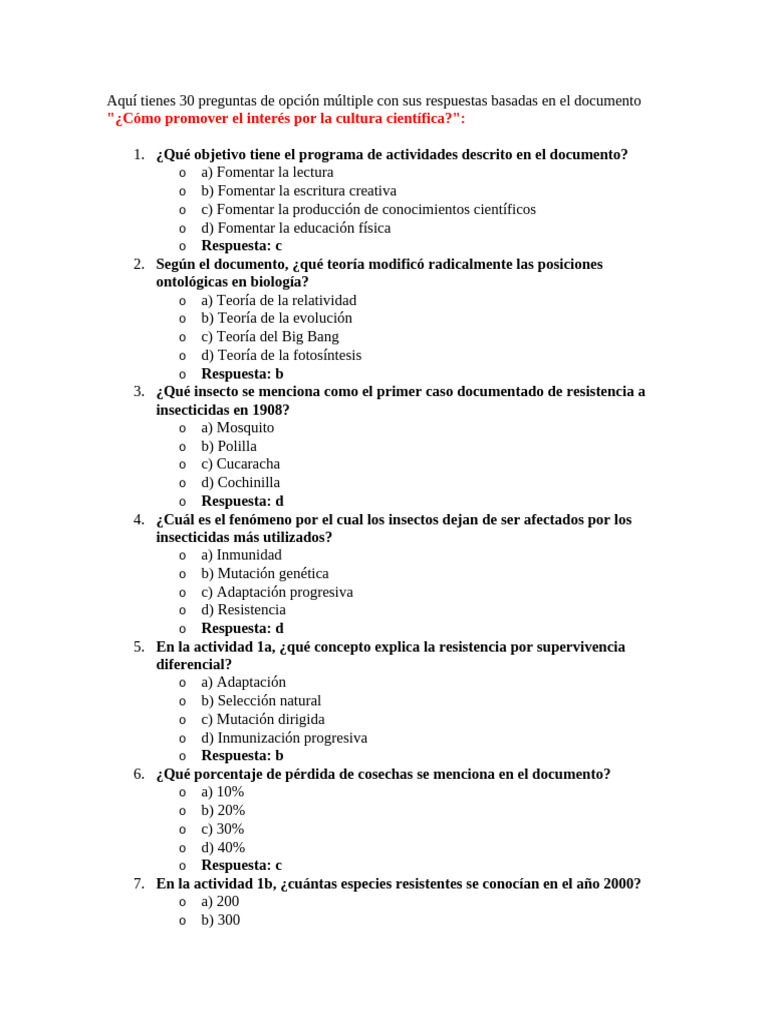 Aquí Tienes 30 Preguntas de Opción Múltiple Con Sus Respuestas Basadas ...