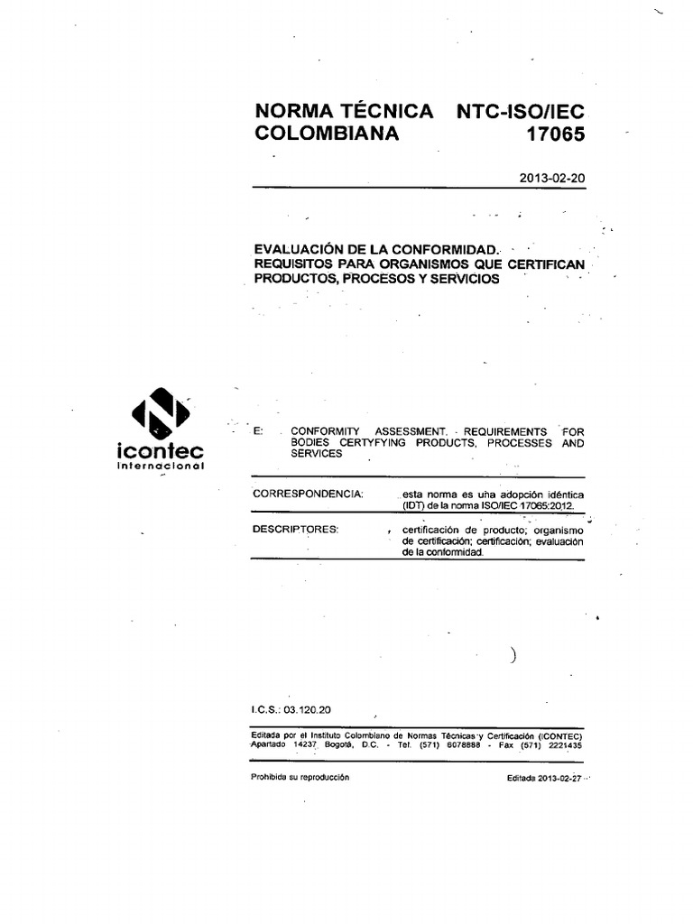 NTC ISO IEC 17065 2013 - Imp | PDF