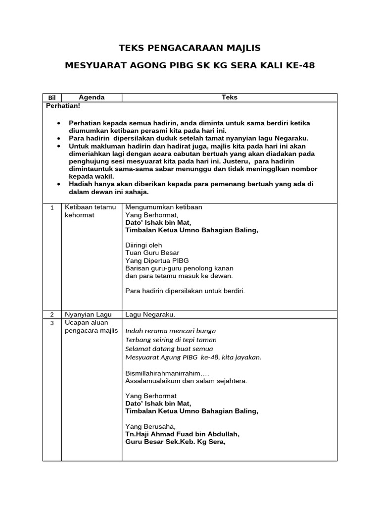 Kak Ngah Teks Pengacara Majlis Mesyuarat Pibg | PDF