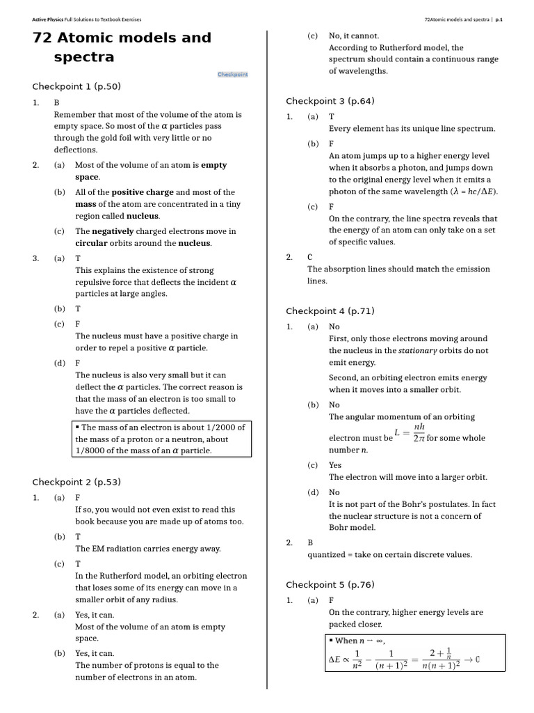 72 Exercise Solutions - e | PDF | Energy Level | Emission Spectrum