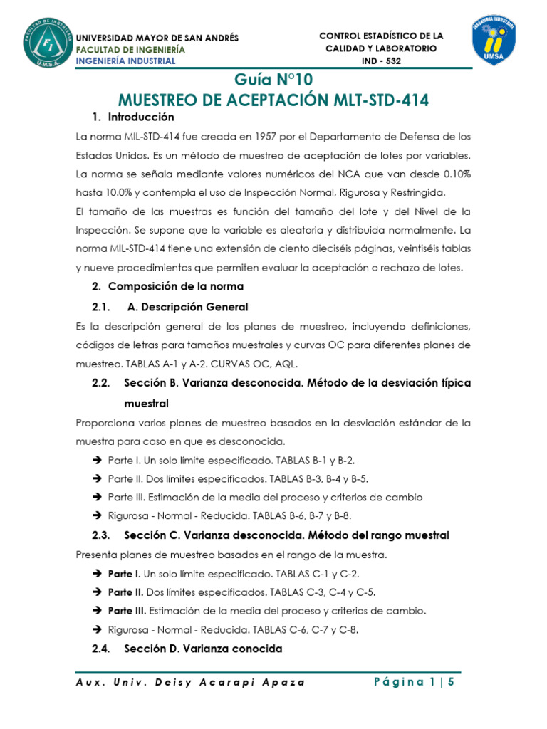 Muestreo de Aceptación MLT-STD-414 | PDF | Muestreo (Estadísticas ...