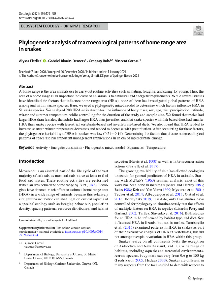 Phylogenetic Analysis of Macroecological Patterns of Home Range Area | PDF | Variance