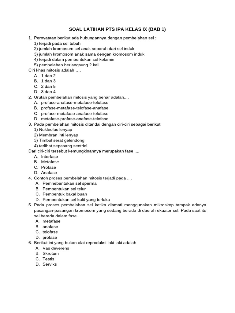 Soal Latihan PTS Ipa Kelas Ix Bab 1 | PDF
