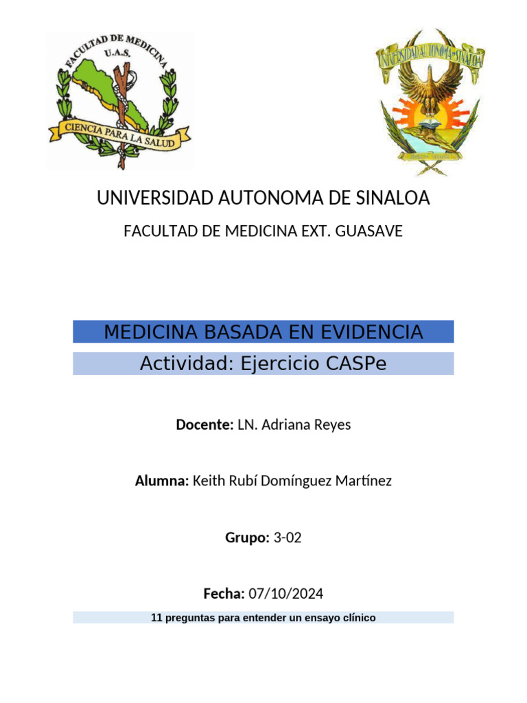 Ejercicio Caspe | PDF | Ensayo clínico | Medicina CLINICA