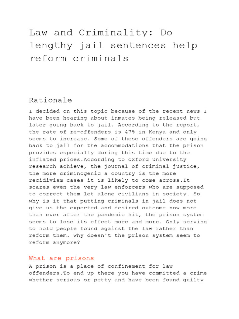 Law and Criminality - Do Prison Sentences Help Reform Criminals | PDF ...