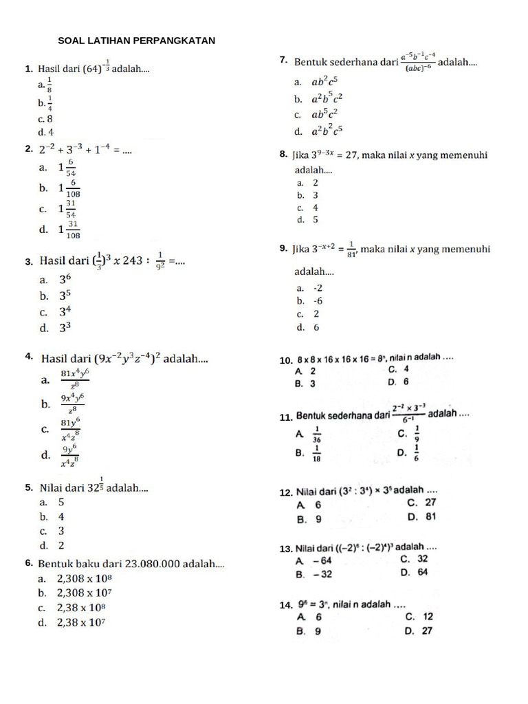 Soal Latihan Perpangkatan Matematika | PDF