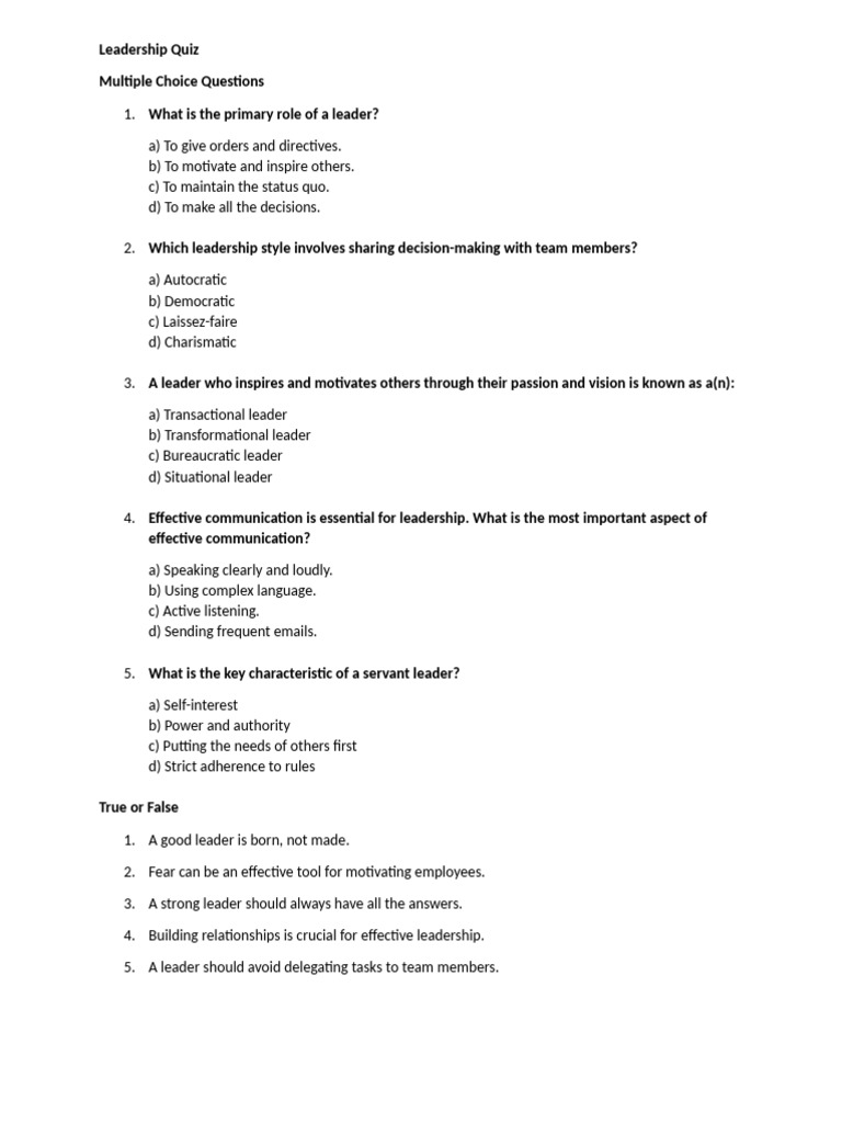 Leadership Quiz | PDF