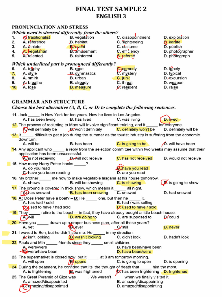 Eng3 - Final Test Sample 2 | PDF | Foods