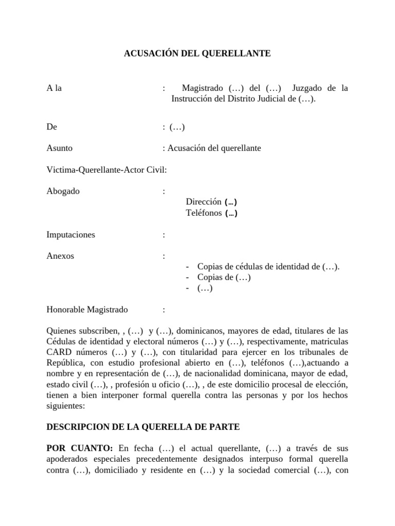 Acusación Del Querellante | PDF | Queja | Justicia