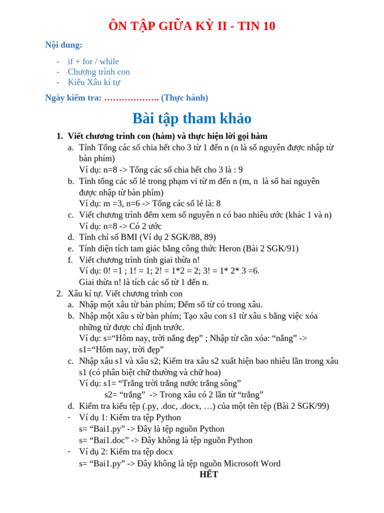 On Tap Giua Ky 2 Tin 10 DAP An | PDF