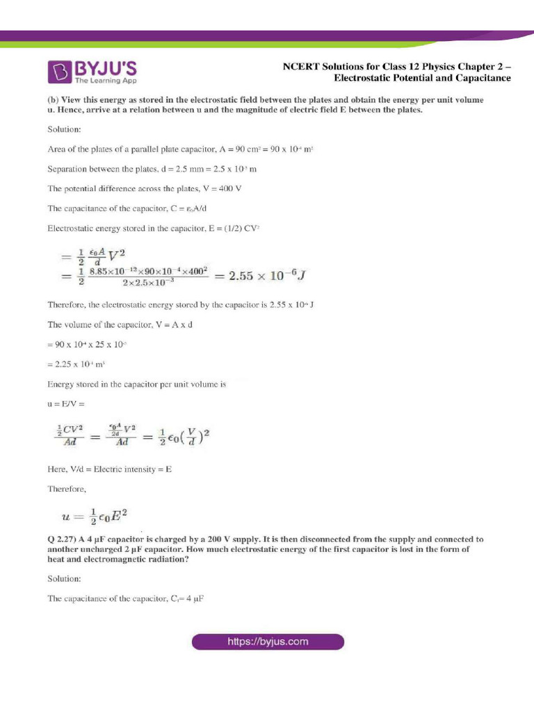 NCERT Solutions For Class 12 Physics Chapter 2 Electrostatic Potential ...